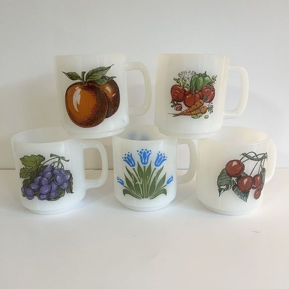 Glasbake | Dining | Vtg Glasbake Milk Glass Coffee Mugs Cups Retro ...